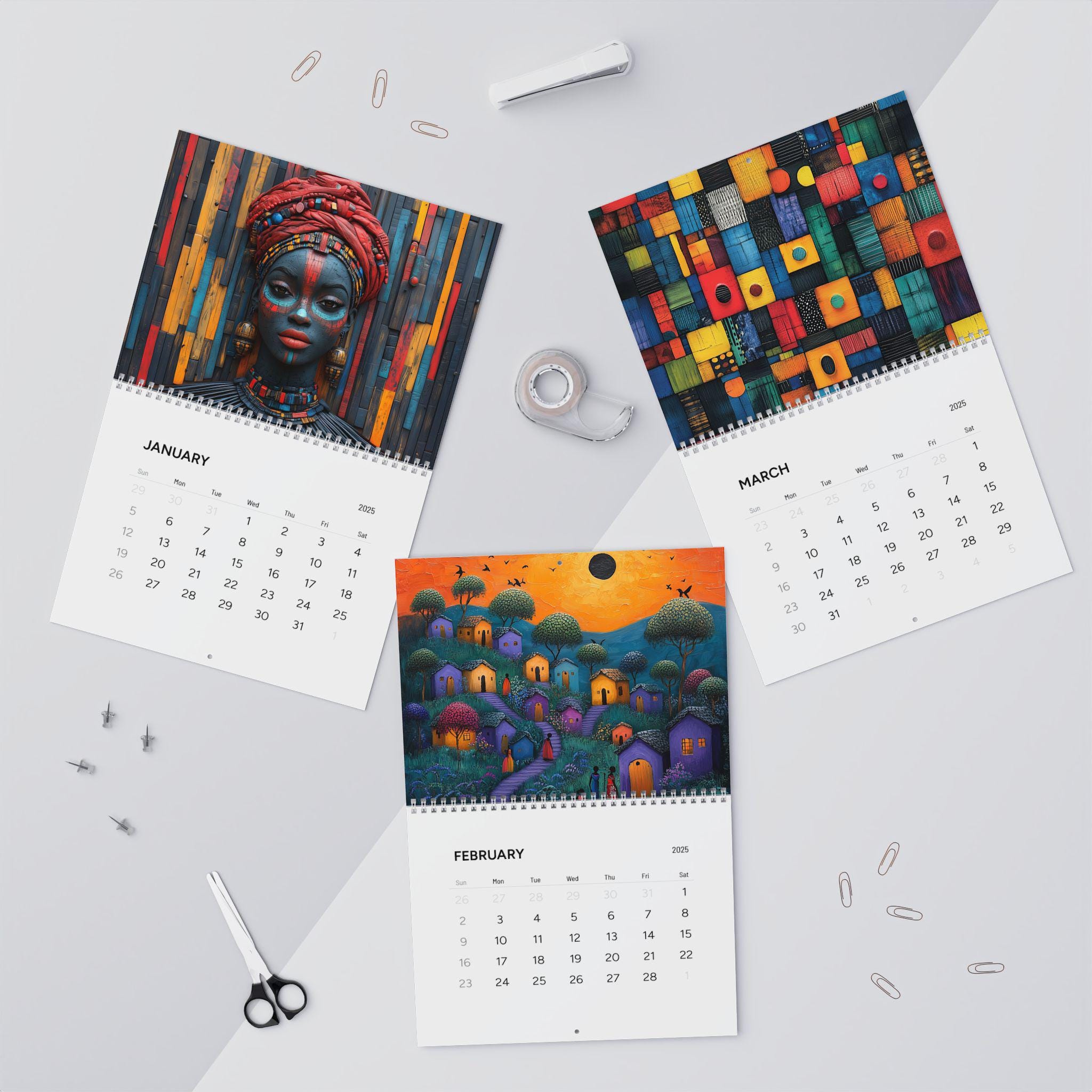 2025 African Art Wall Calendar Yearly Planner Monthly Scheduler Office ...