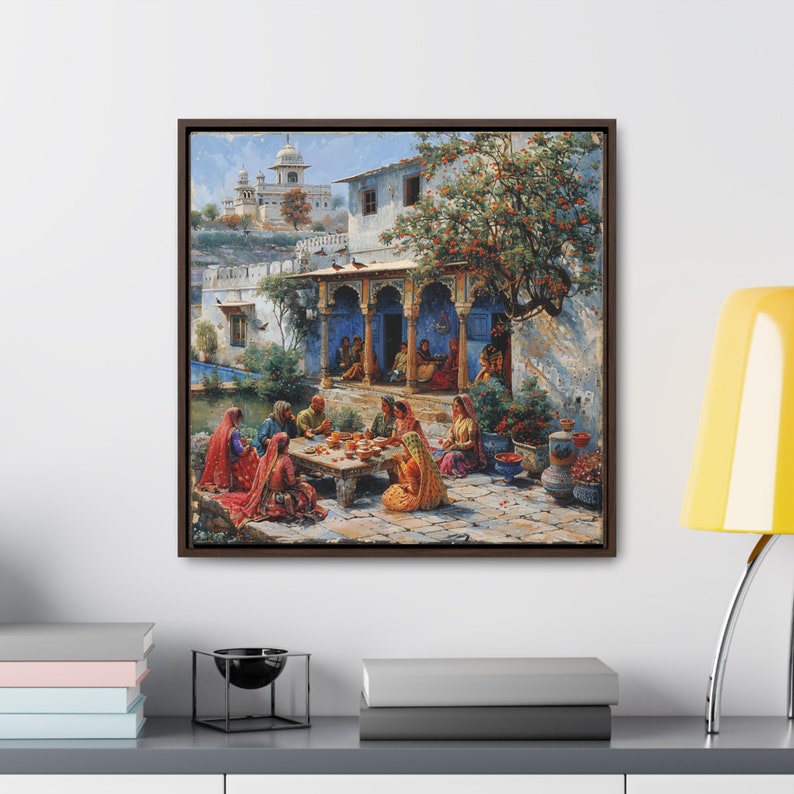 Sindhi Village Art Painting, Gallery Canvas Square Frame, Mughal Palace ...