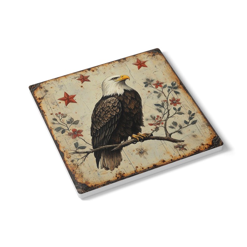 4th of July Bald Eagle Ceramic Coaster Vibrant Home Decor Patriotic ...