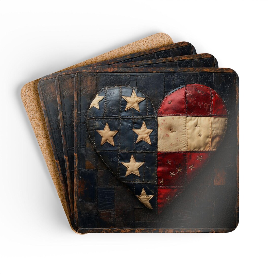 4th of July American Flag Coaster Set of 4 - Patriotic USA Home Decor ...