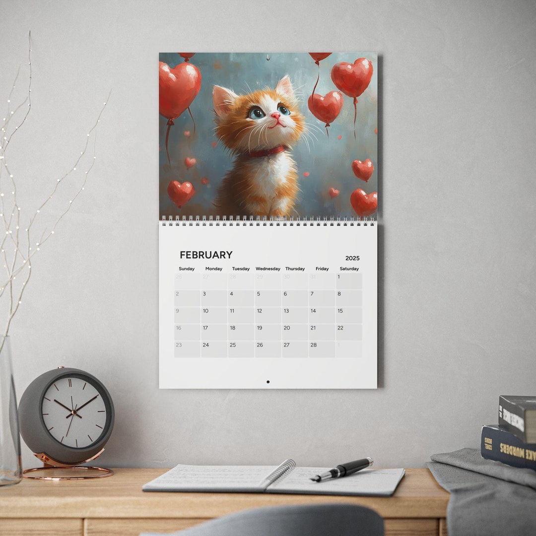 Kittens Wall Calendar 2025 Monthly Cat Illustrations, Cat Lover Gift ...
