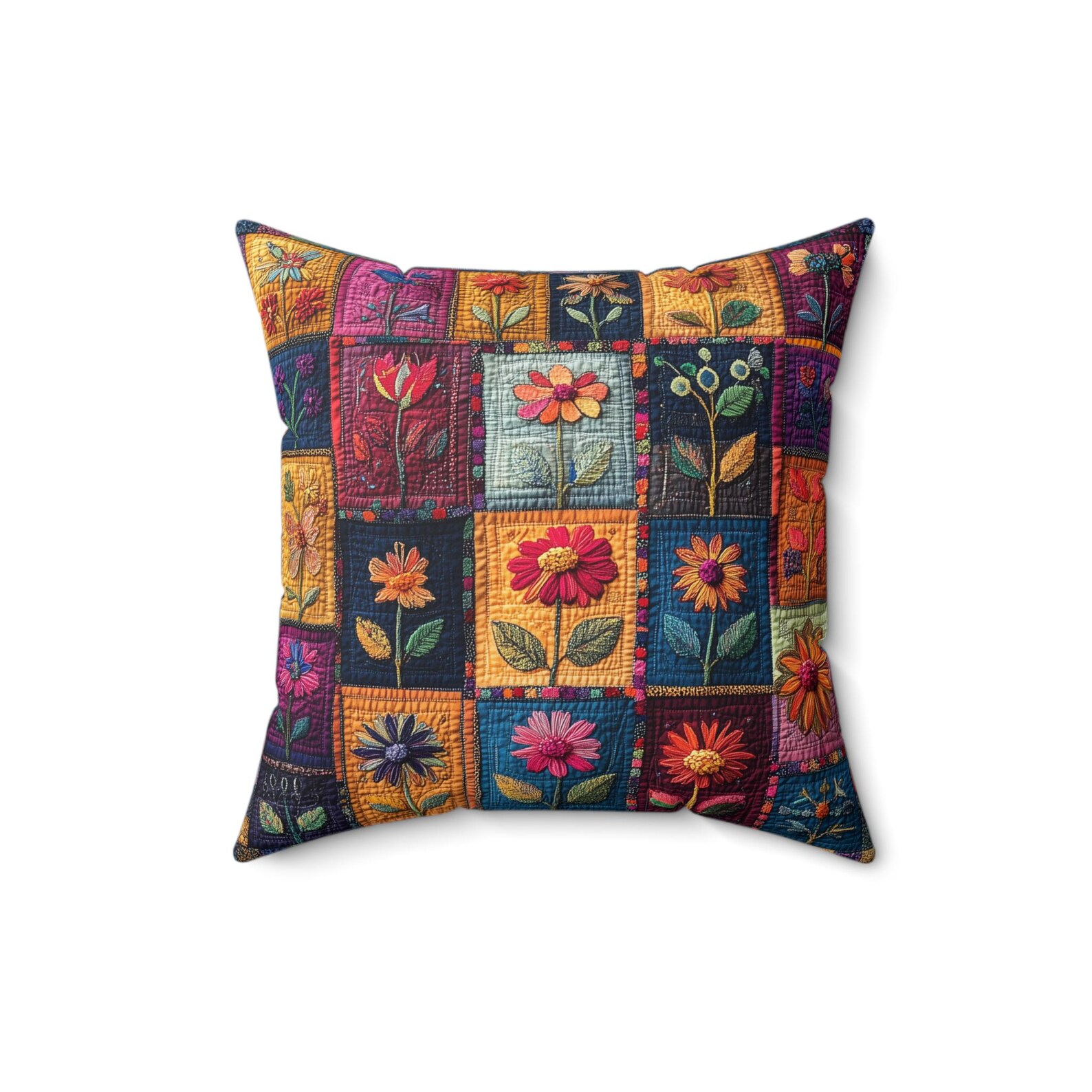 Ethnic Floral Patchwork Pillow Traditional Bohemian Desi Pakistani ...