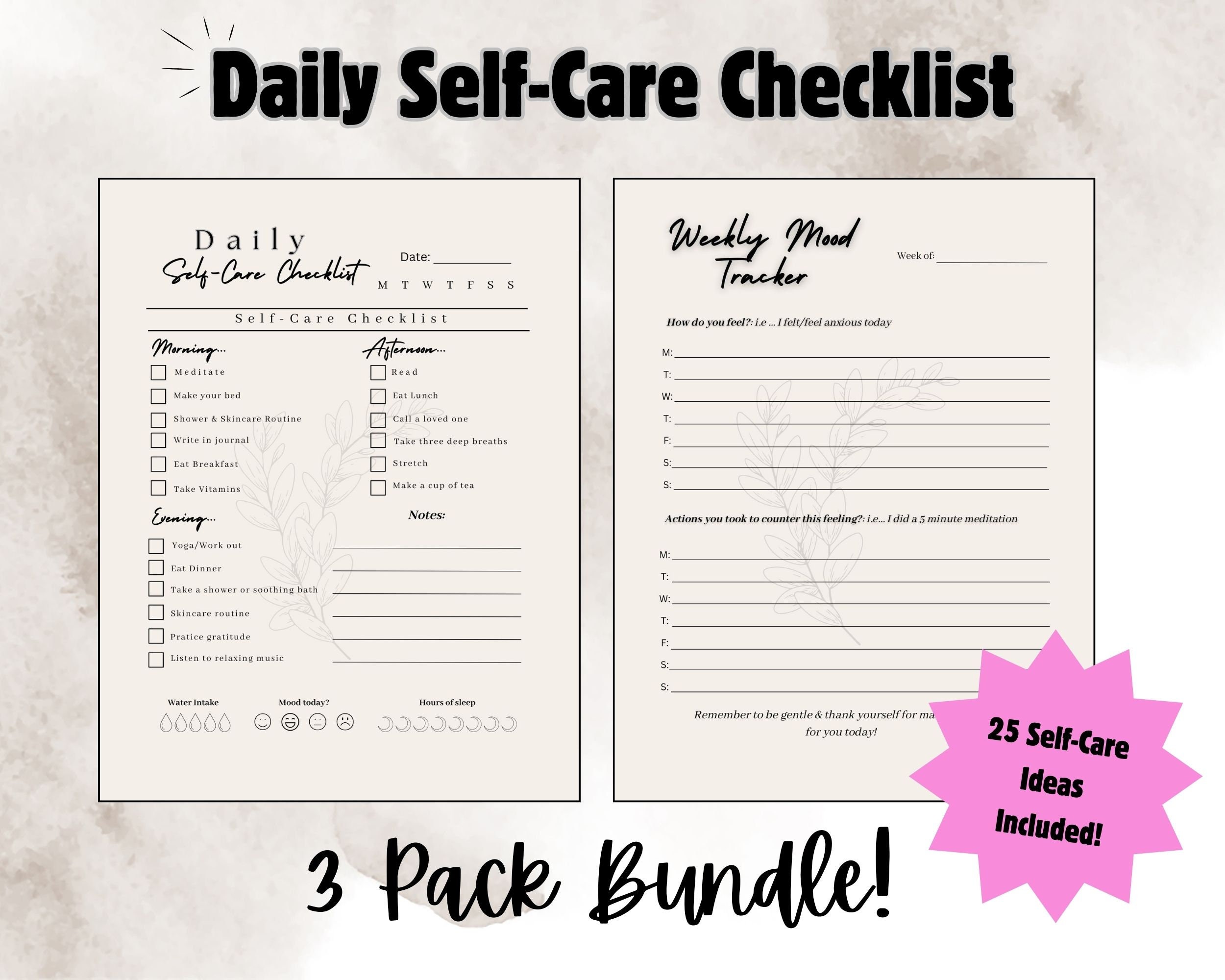 Daily Self-care Checklist Digital Printable Self Care Journal, Instant ...