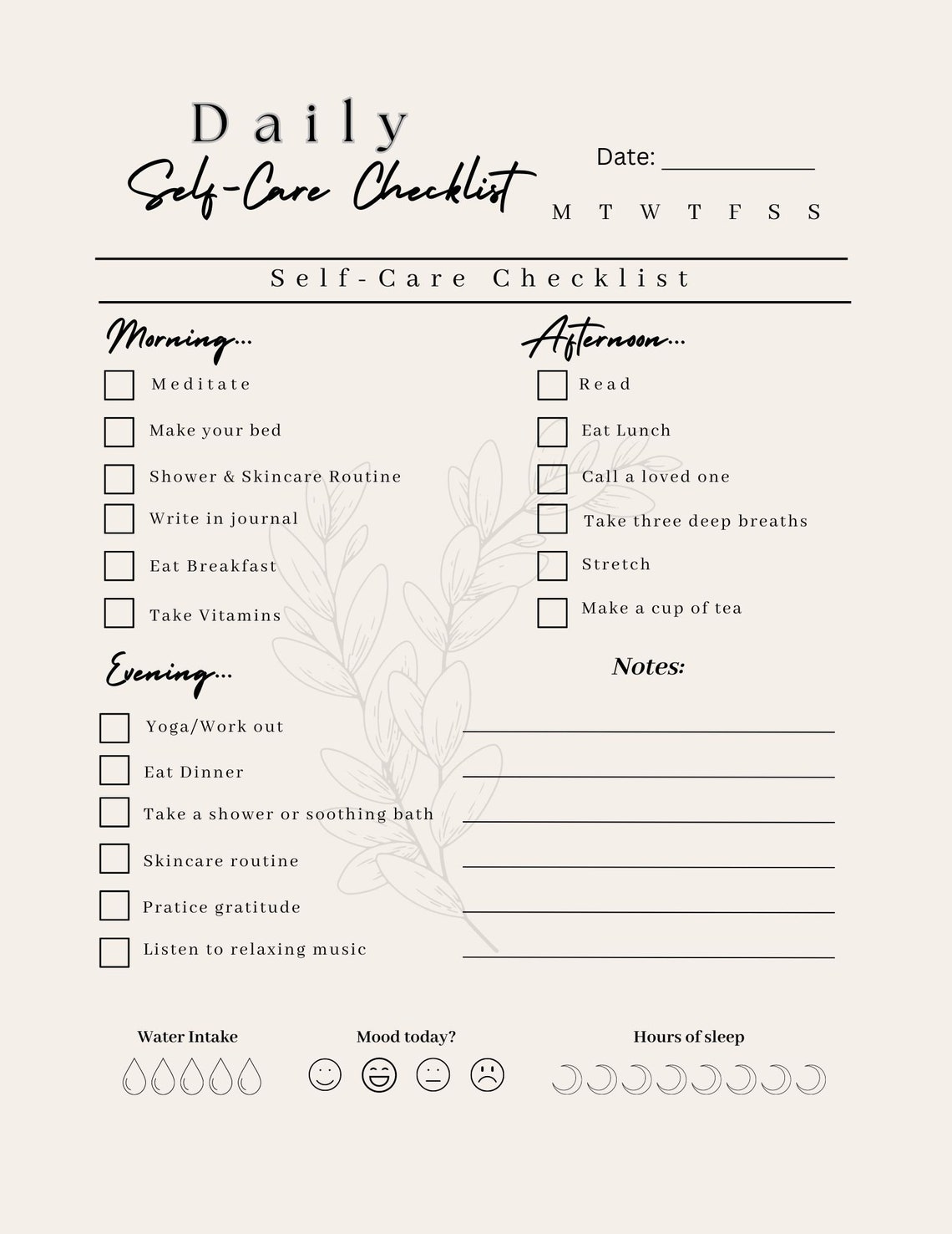 Daily Self-care Checklist Digital Printable Self Care Journal, Instant ...