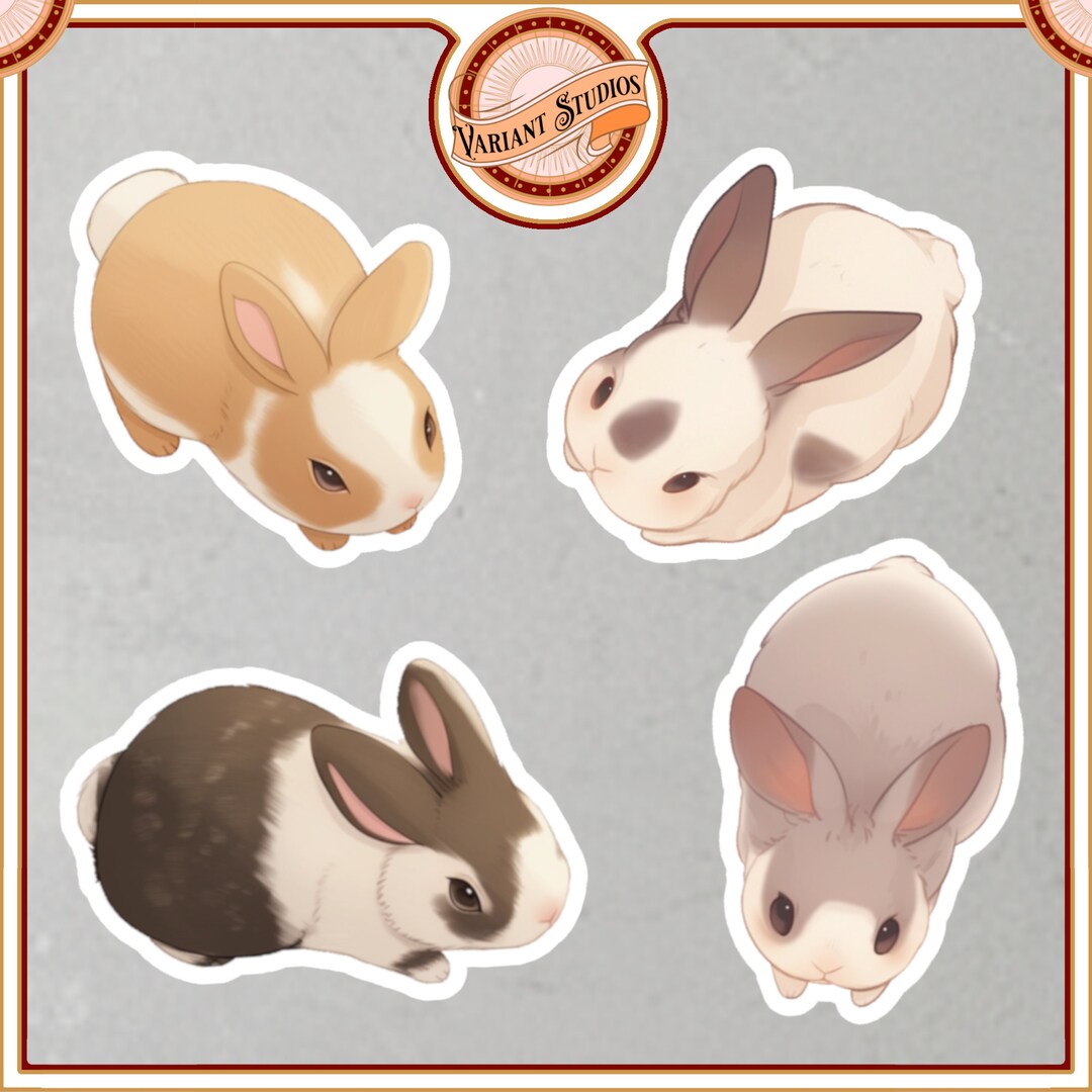 Bunny Stickers, Honey Bunnies, Set 1, Bunnies 5-8, Die Cut Vinyl ...