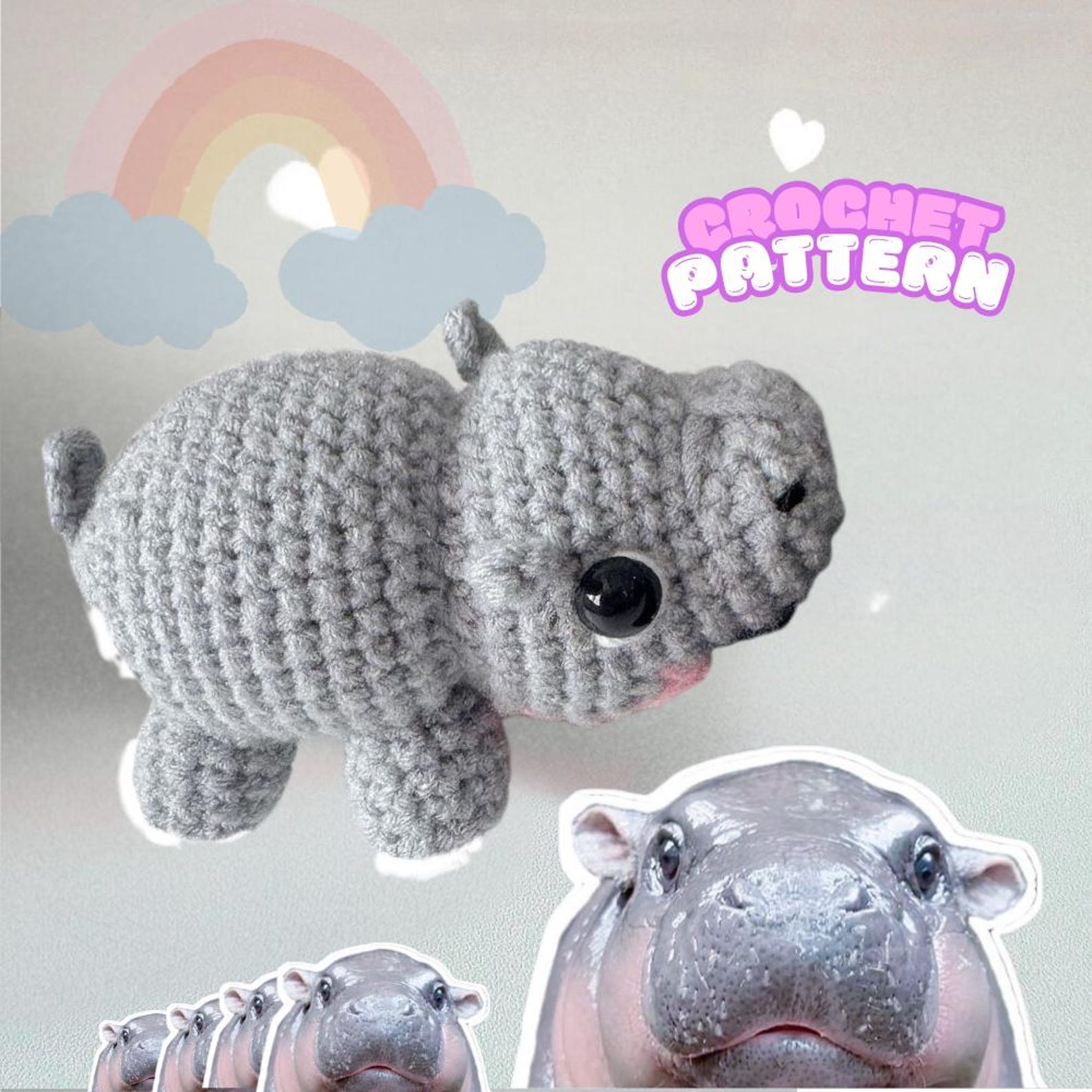 Moo Deng Baby Hippo Crochet Pattern, Screaming Hippo, Biting Little ...