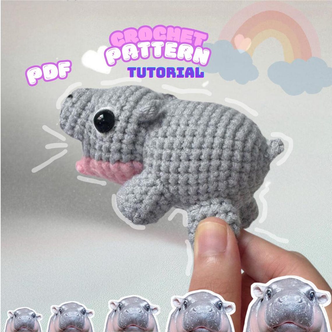 Moo Deng Baby Hippo Crochet Pattern, Screaming Hippo, Biting Little ...