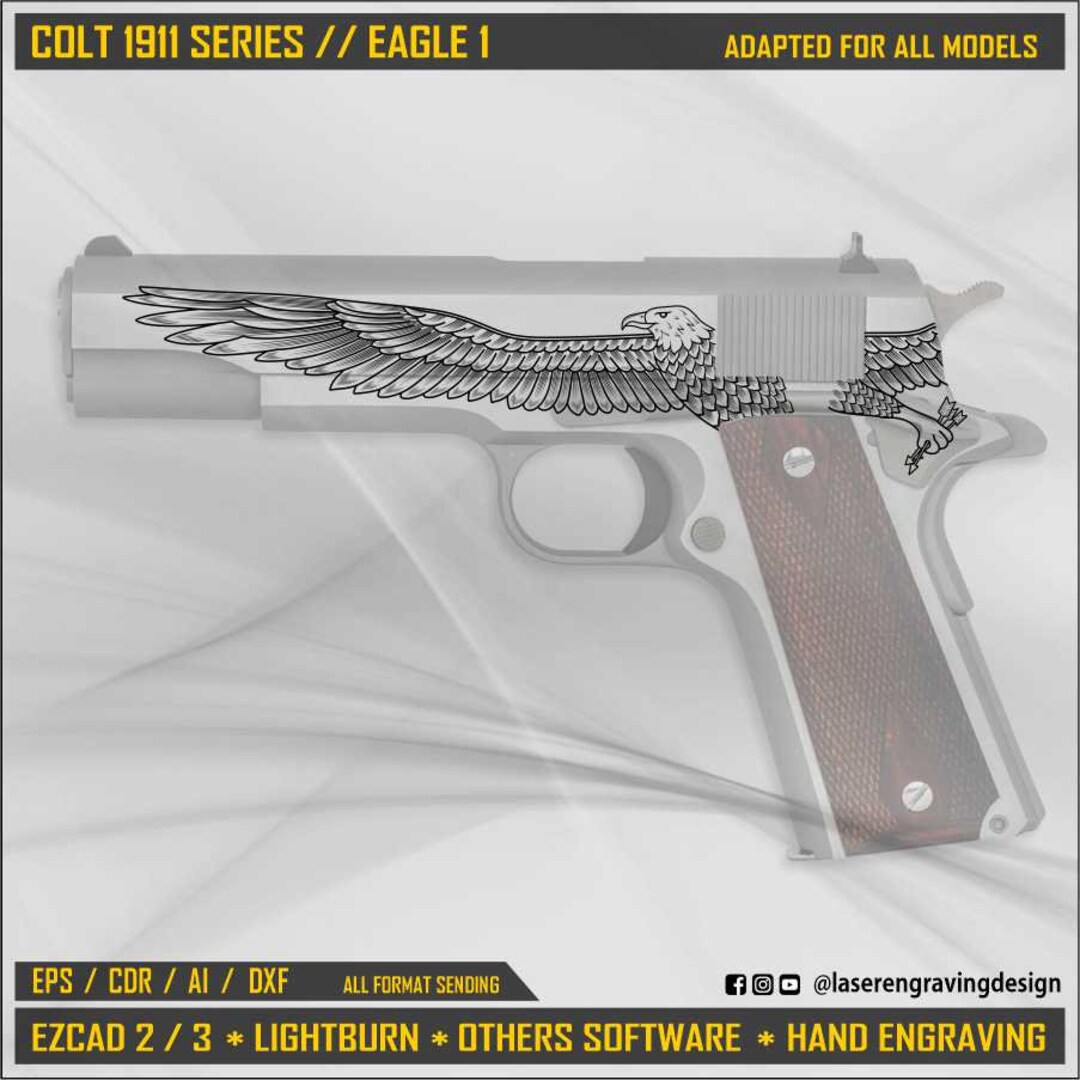 Colt 1911 Series // Eagle Design_model 2 // Detailed Engraving Drawing - Etsy