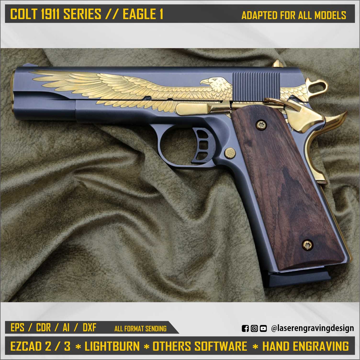 Colt 1911 Series // Eagle Design_model 2 // Detailed Engraving Drawing ...