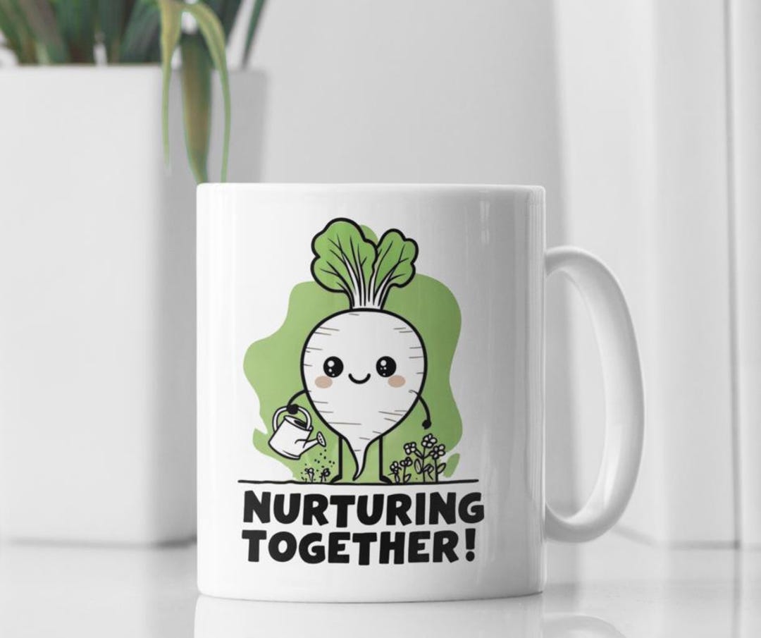 Turnip Ceramic Mug, Cute Cartoonish Turnip Character Watering Flowers ...