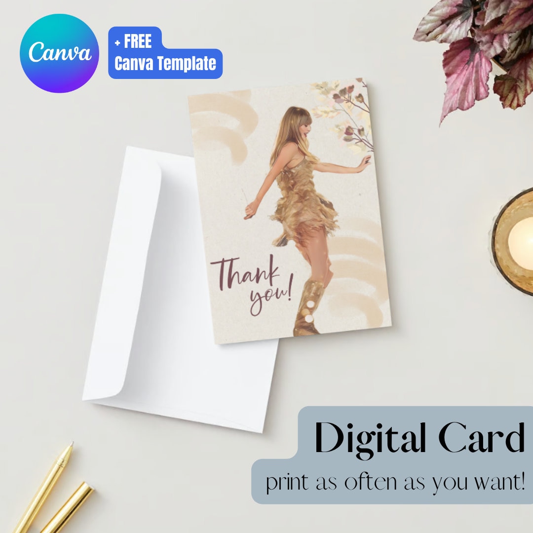 Taylor Swift Thank You Card, Swiftie Gift, Digital Download, Canva ...