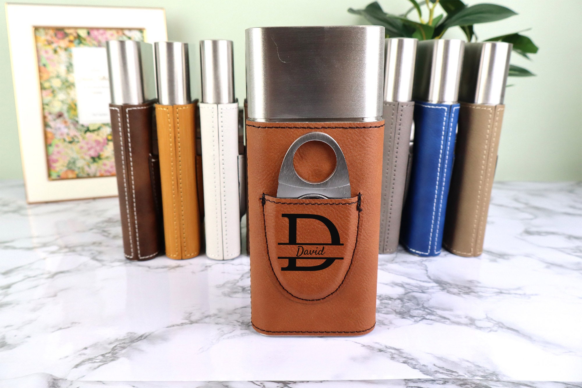 Personalized Cigar Case, Leather Cigar Holder With Cutter, Father's Day ...