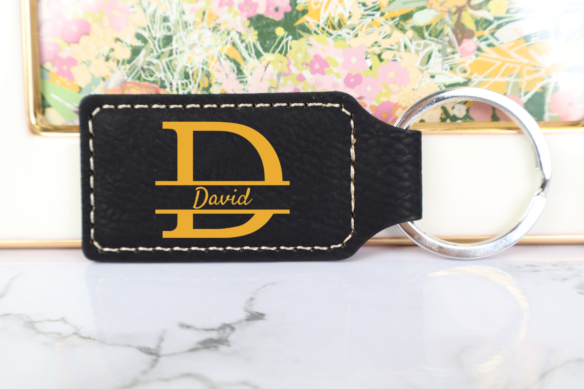 Personalized Leather Keychain, Custom Leather Keychain, Monogrammed ...