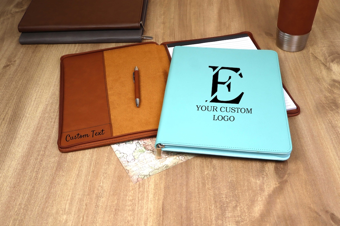 Leather Padfolio With Zipper, Business Portfolio With Company Logo ...