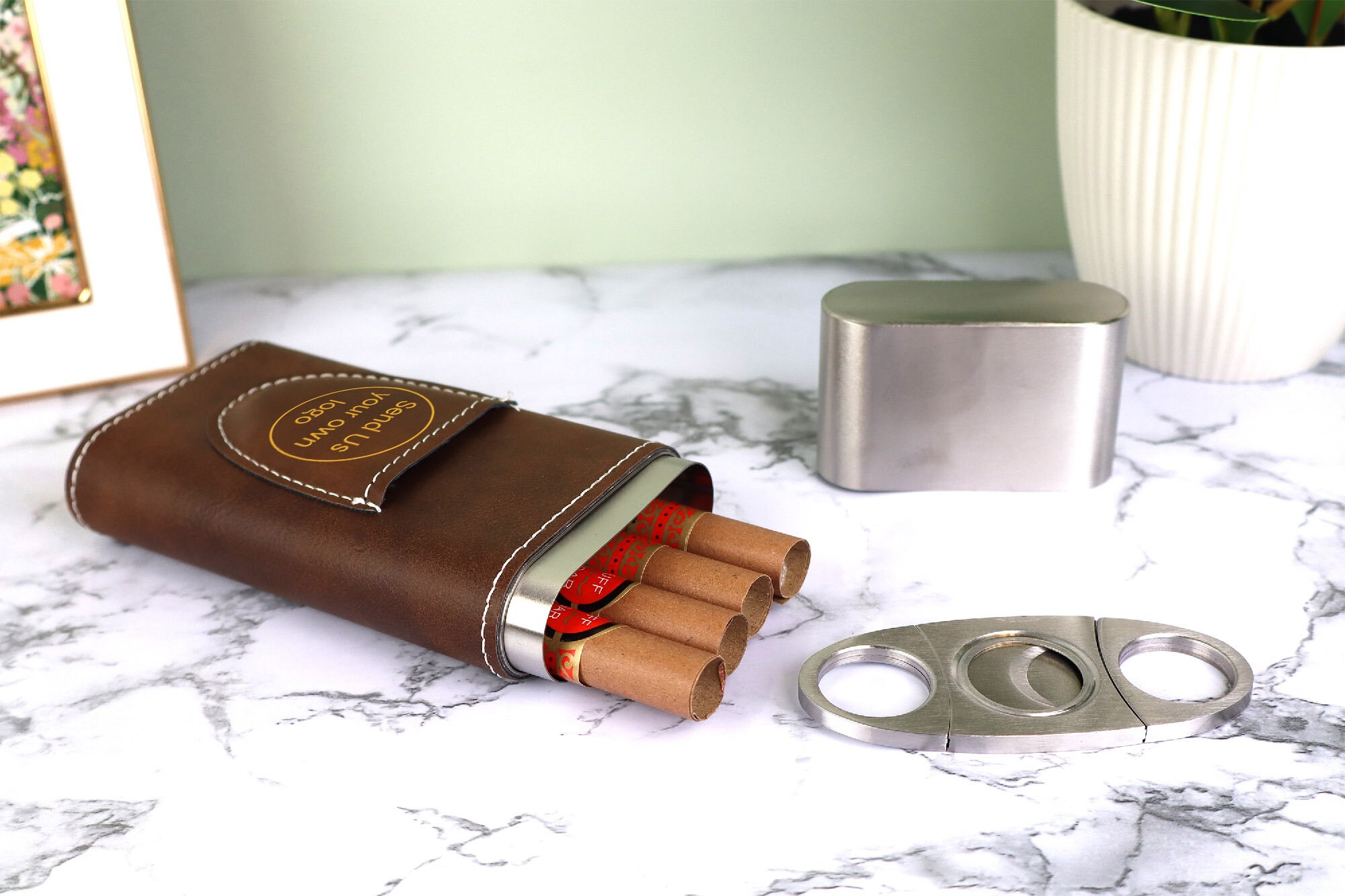 Personalized Cigar Case, Leather Cigar Holder With Cutter, Groomsmen ...