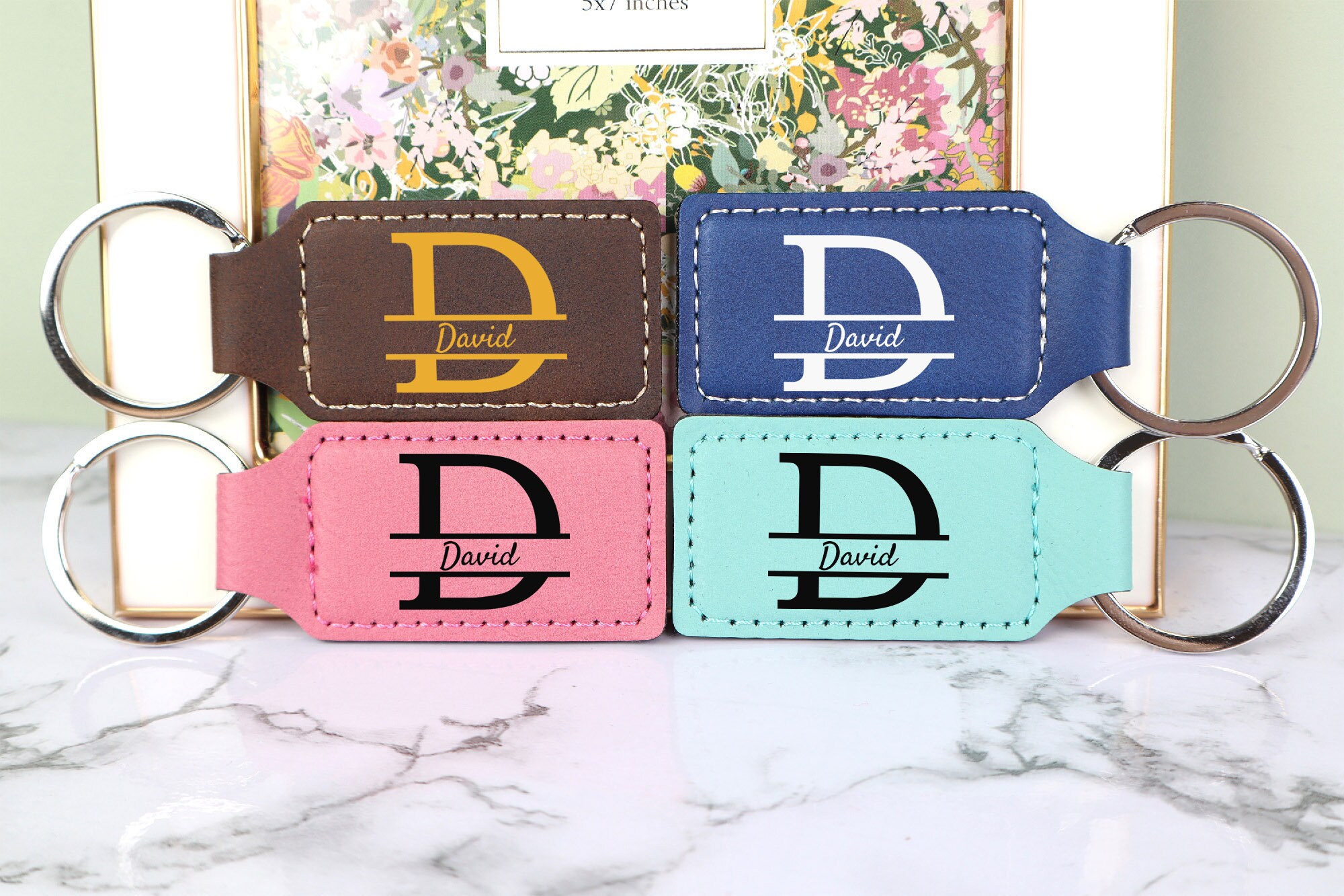 Personalized Leather Keychain, Custom Leather Keychain, Monogrammed ...