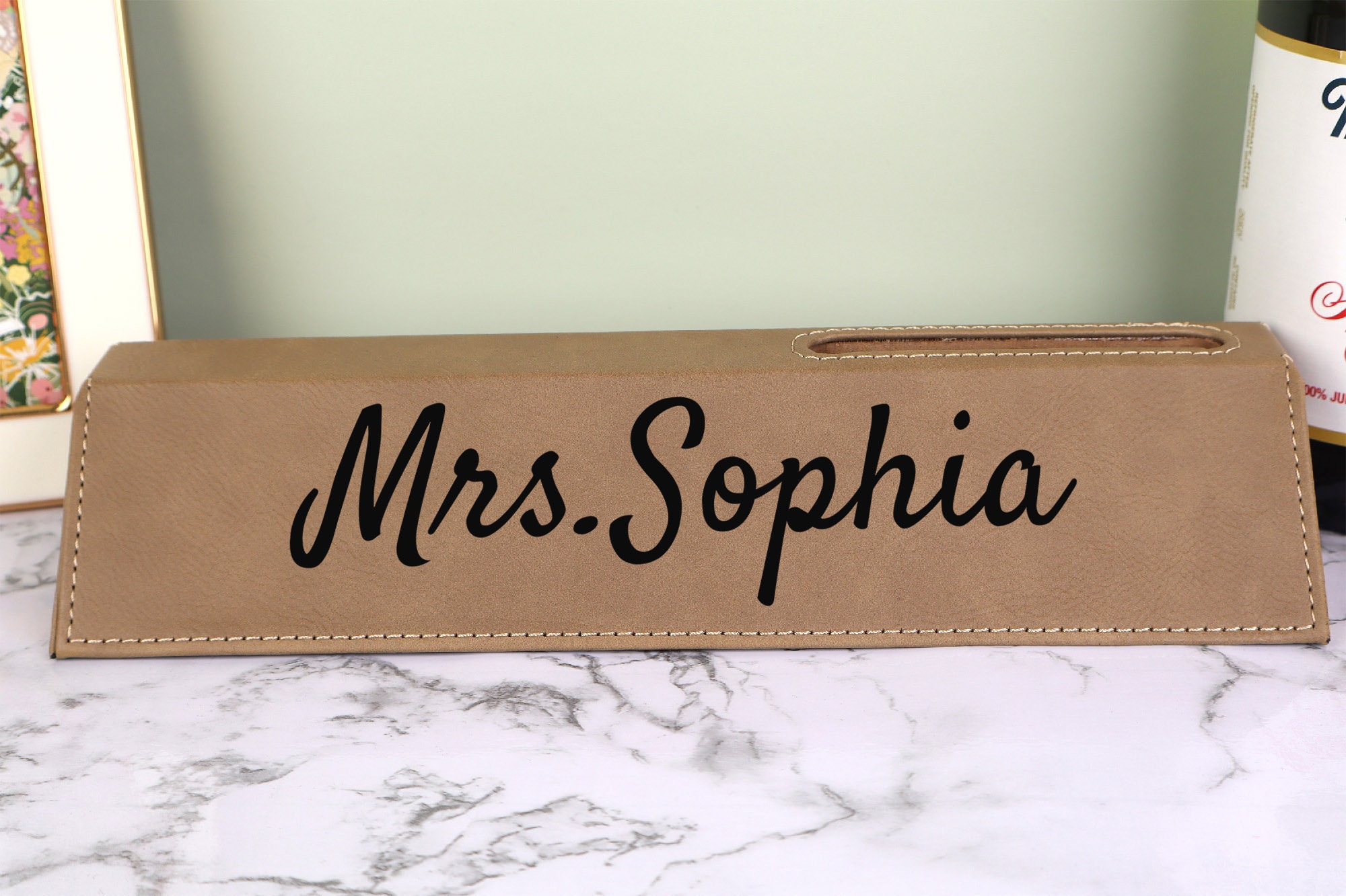 Personalized Desk Name Plate, Custom Name Sign, Personalized Leather ...