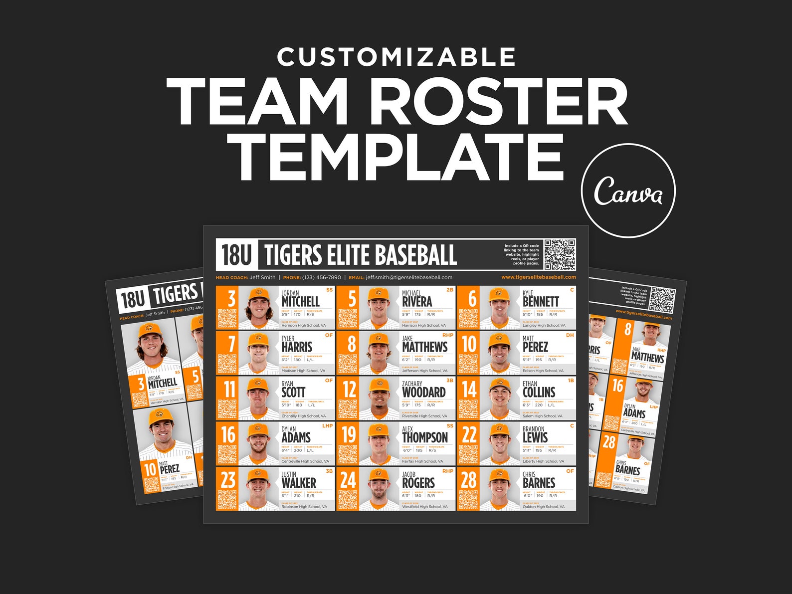 Customizable Team Roster Canva Template - Editable Player Profiles ...
