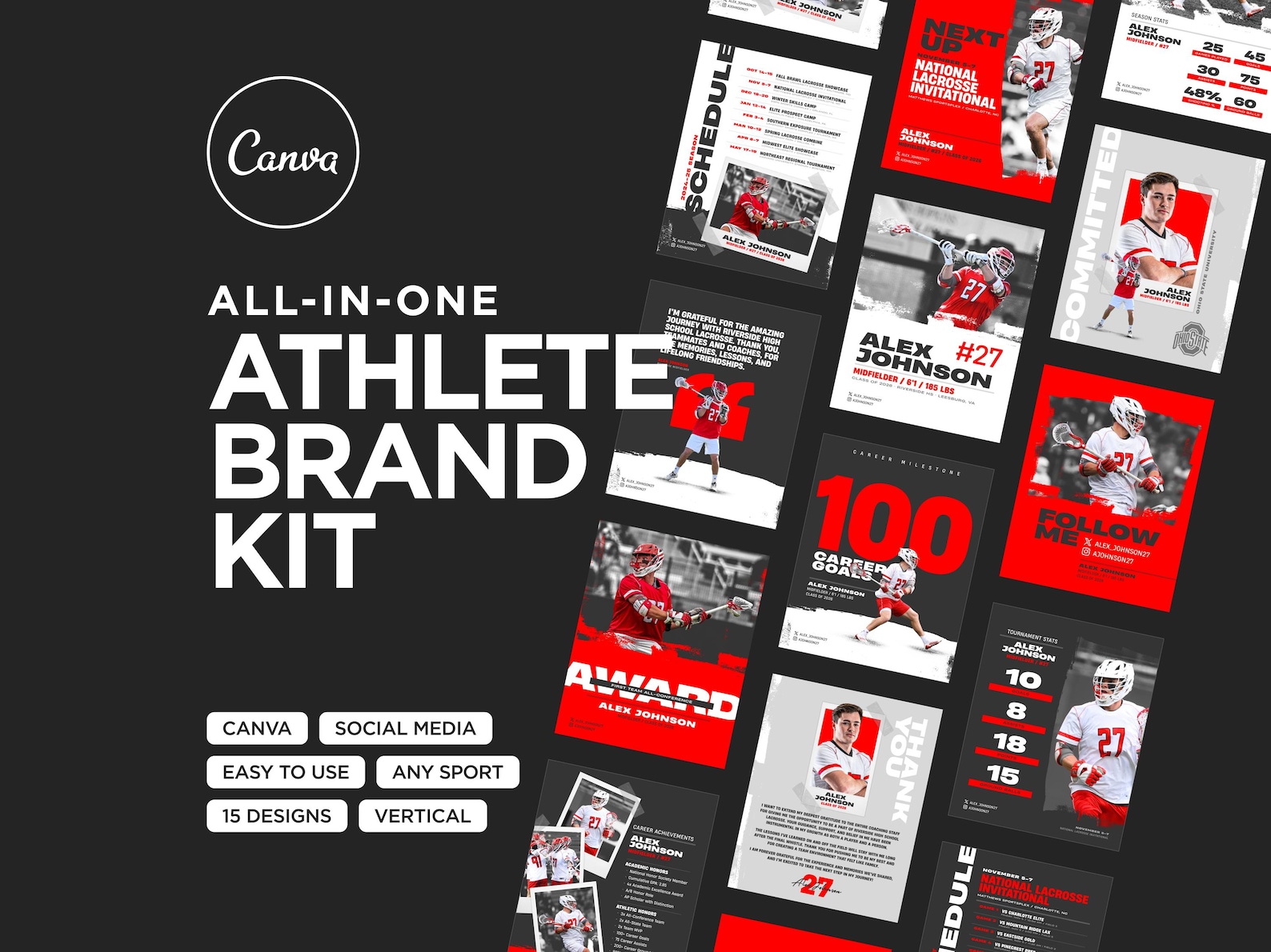 Athlete Branding and Recruiting Canva Templates - 15 Graphics to ...