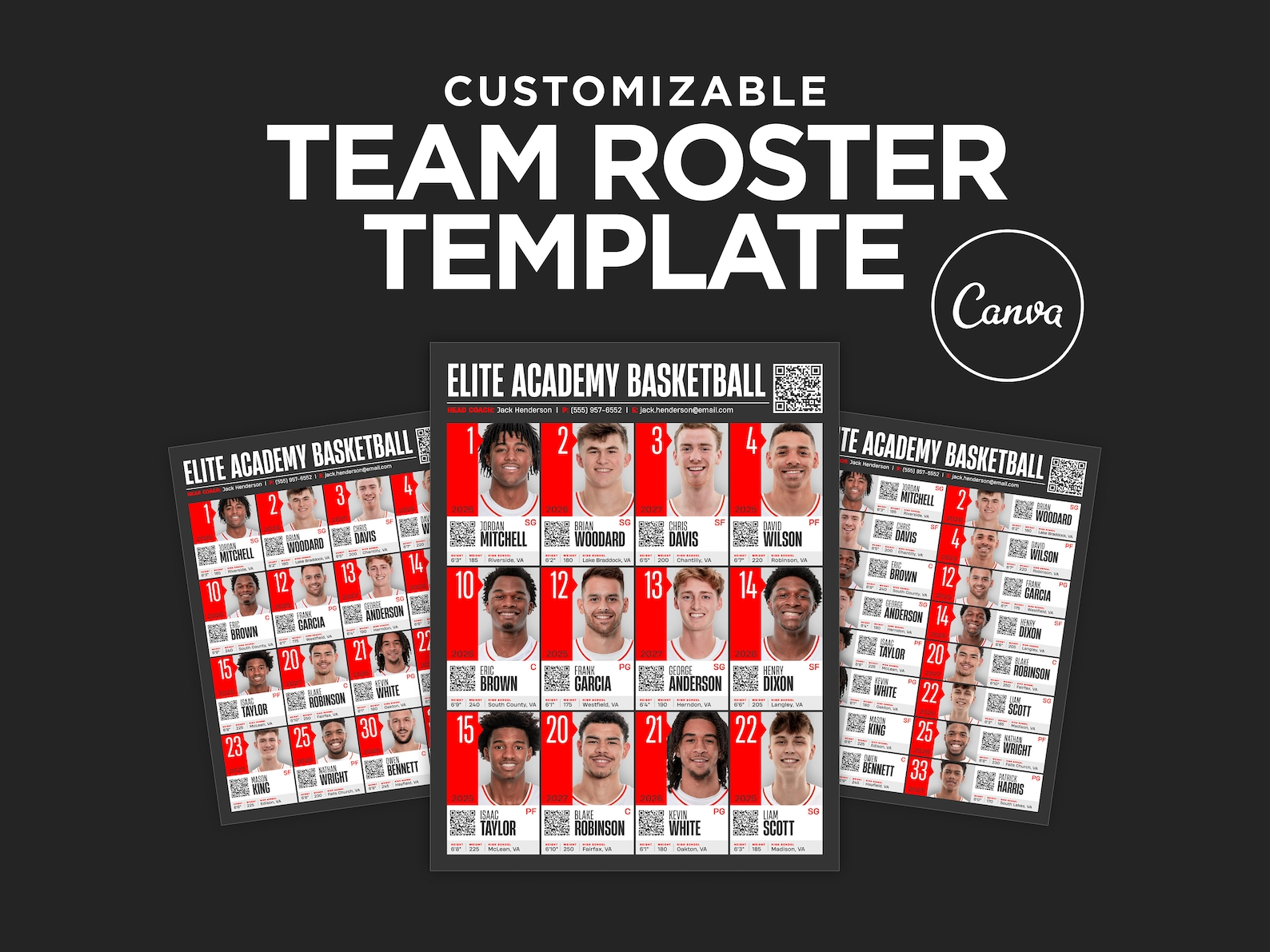 Customizable Team Roster Canva Template - Editable Player Profiles ...