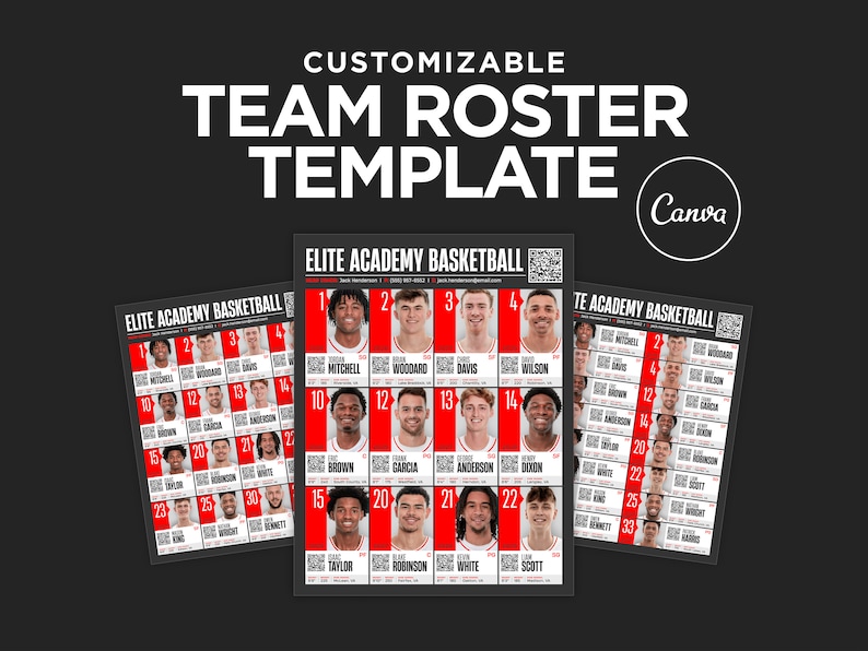 Customizable Team Roster Canva Template - Editable Player Profiles ...
