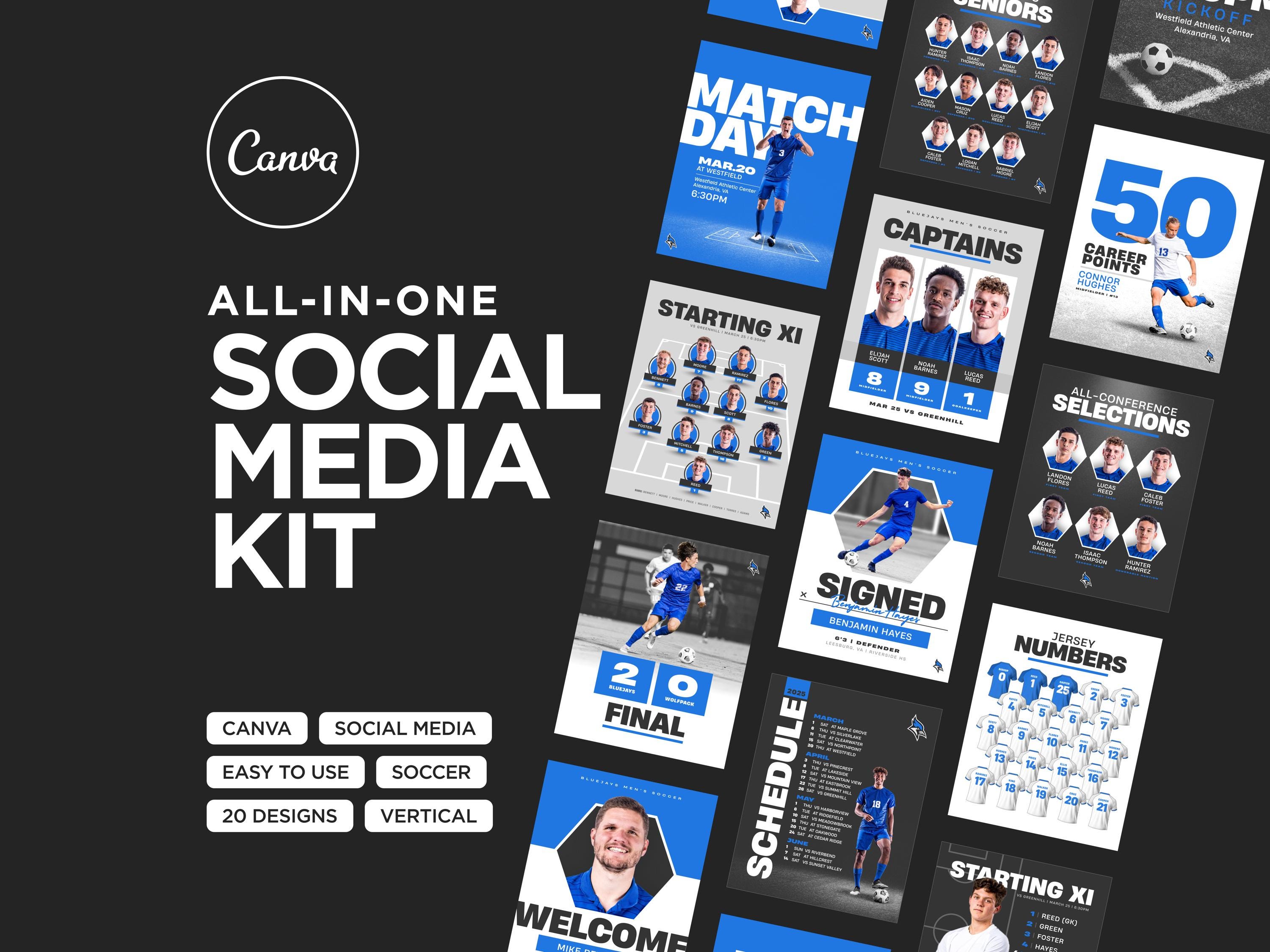 Sports Team Canva Templates - 20 Social Media Graphics for Soccer ...