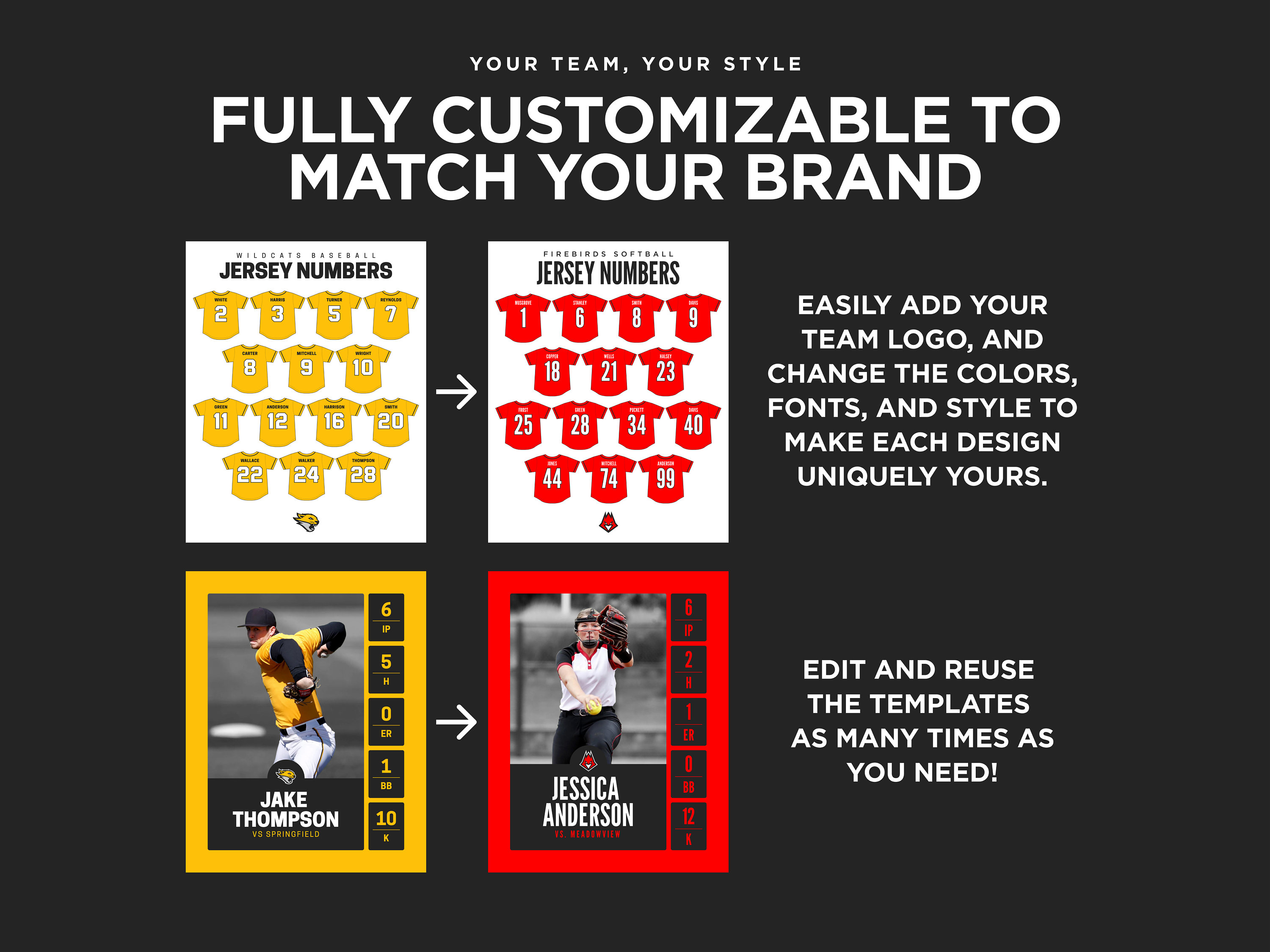 Sports Team Canva Templates - 20 Social Media Graphics for Baseball and ...