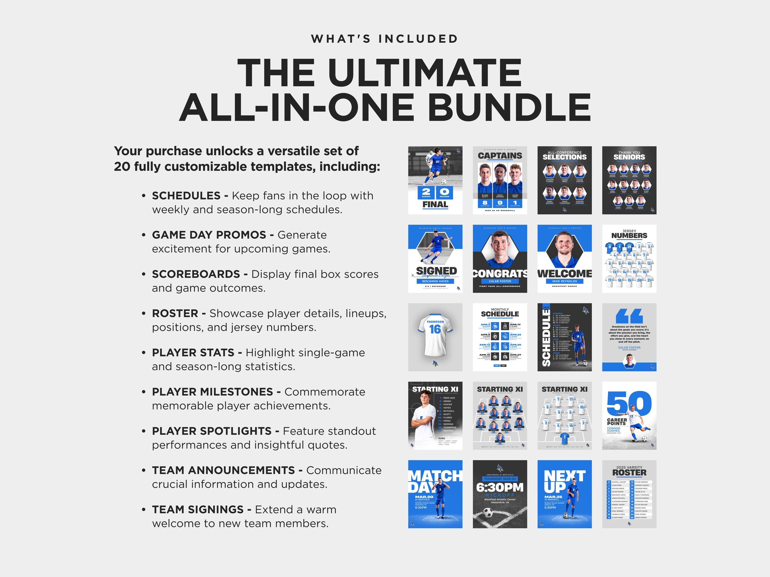 Sports Team Canva Templates - 20 Social Media Graphics for Soccer ...