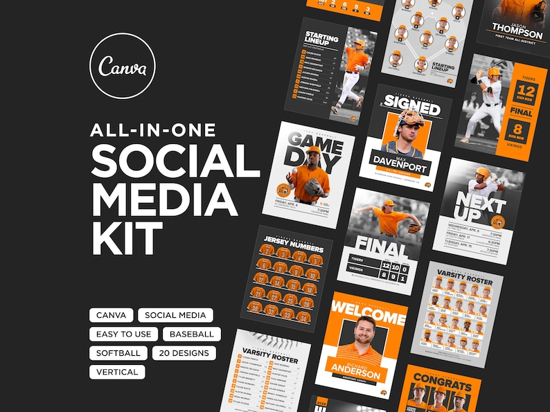 Baseball & Softball Social Media Templates | 20 Canva Team Graphics ...