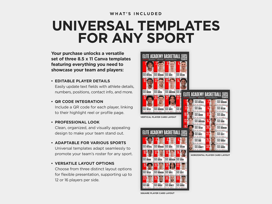 Team Roster Template | Editable Canva Player Profiles | Digital ...