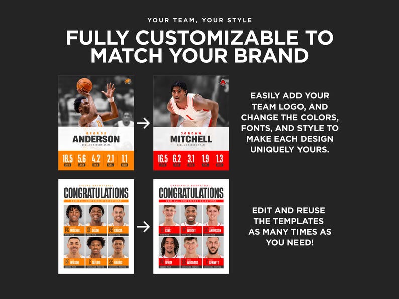 Sports Team Canva Templates - 20 Social Media Graphics for Basketball ...