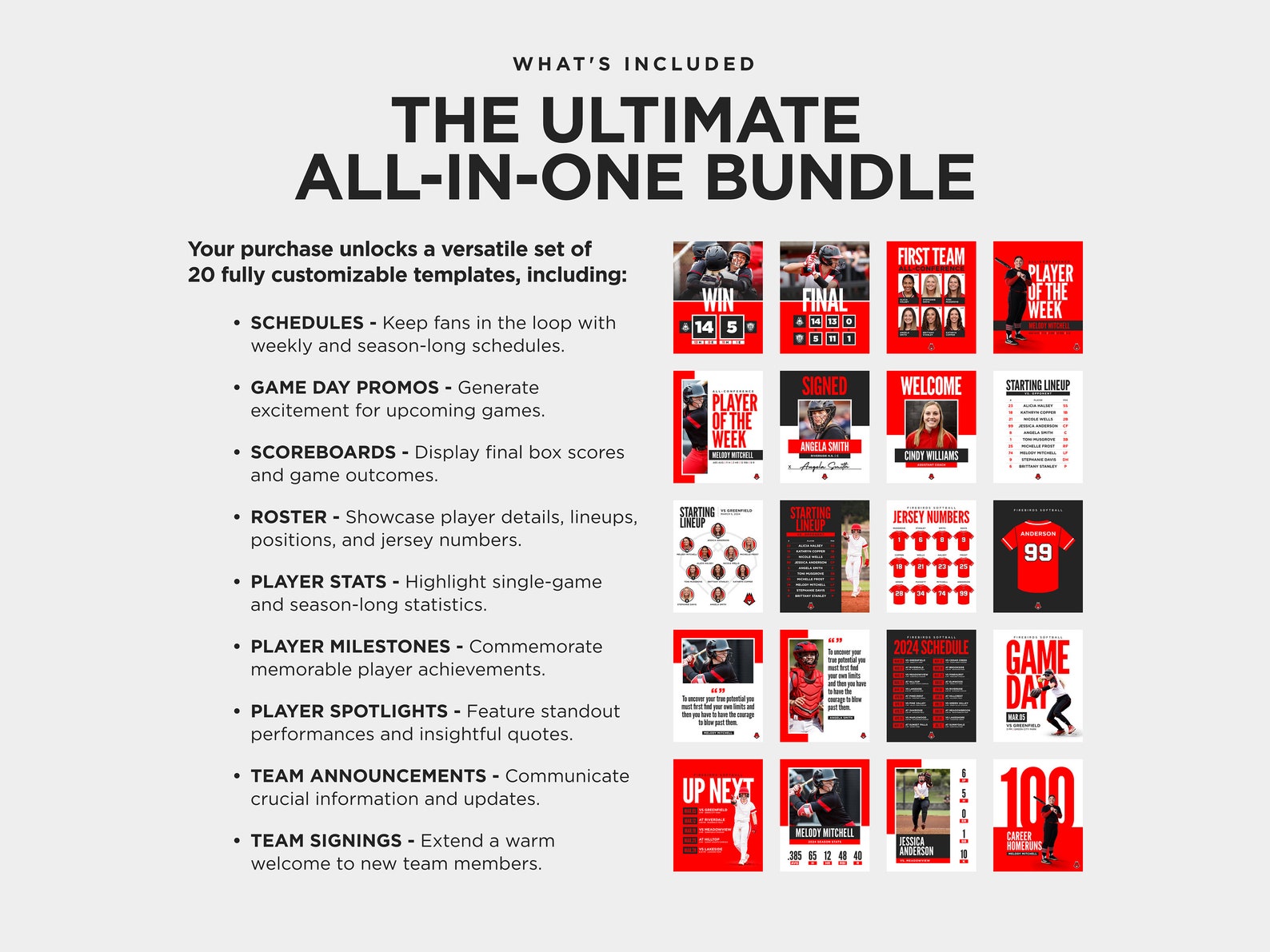 Sports Team Canva Templates - 20 Social Media Graphics for Baseball and ...