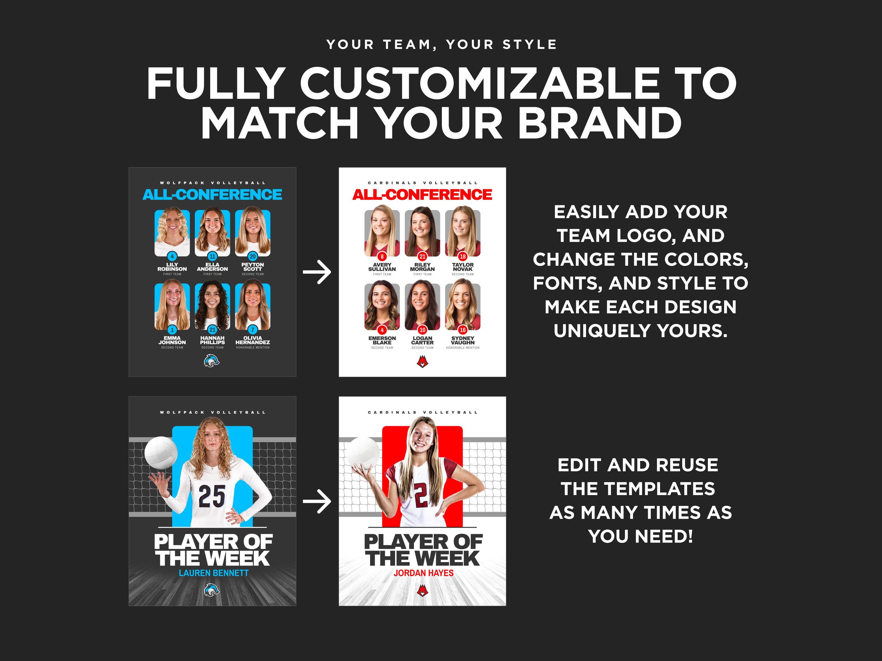 Sports Team Canva Templates - 20 Social Media Graphics for Volleyball ...