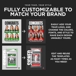 Sports Team Canva Templates - 20 Social Media Graphics for Softball and ...