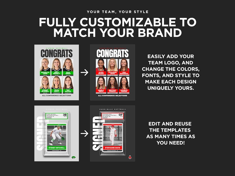 Sports Team Canva Templates - 20 Social Media Graphics for Softball and ...