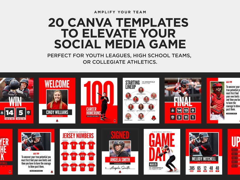 Sports Team Canva Templates - 20 Social Media Graphics for Baseball and ...