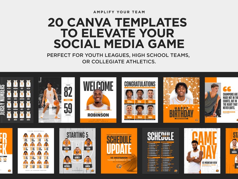 Sports Team Canva Templates - 20 Social Media Graphics for Basketball ...