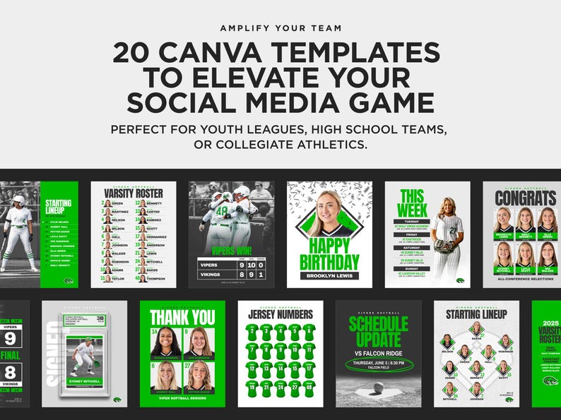 Sports Team Canva Templates - 20 Social Media Graphics for Softball and ...