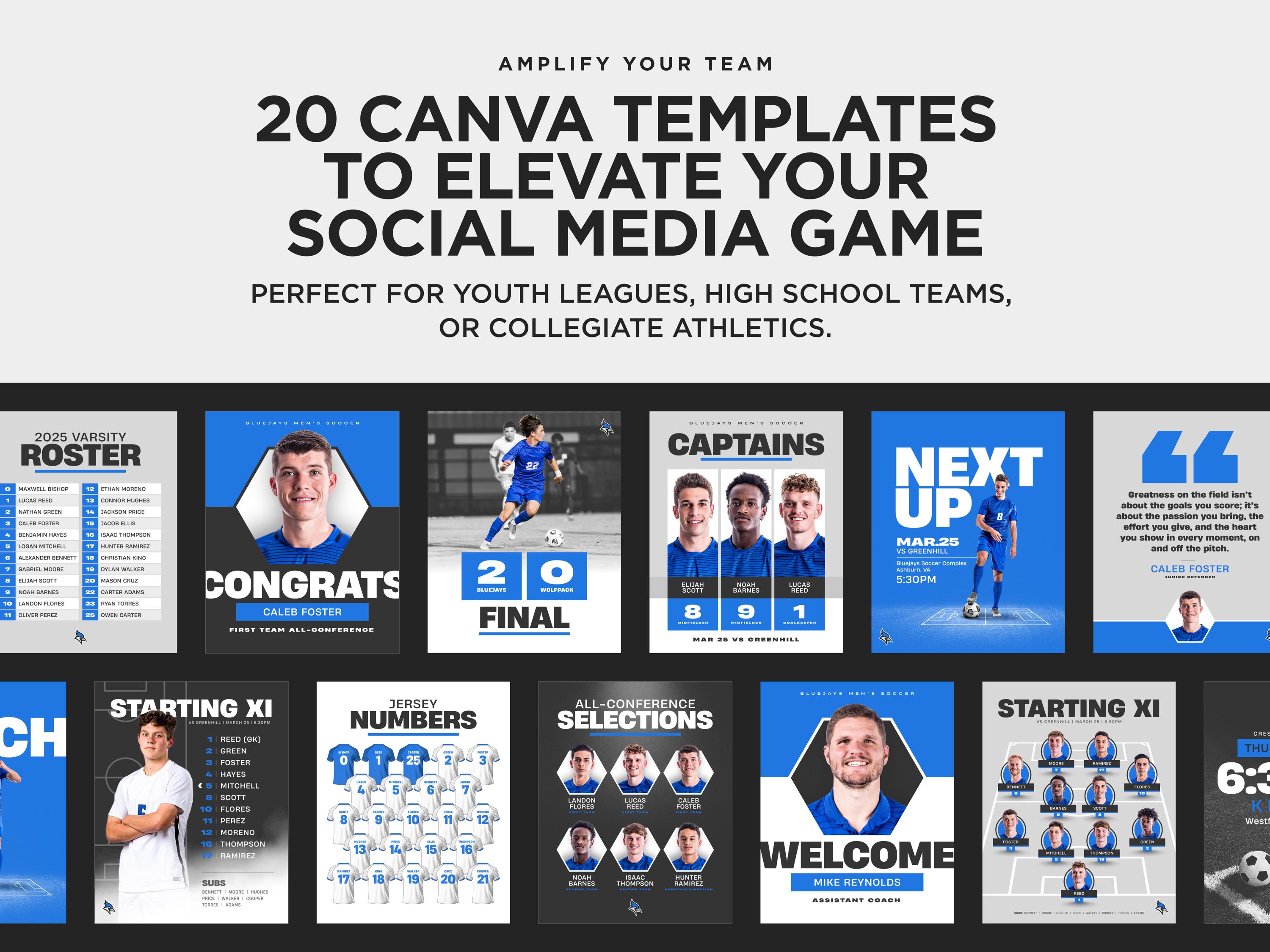 Sports Team Canva Templates - 20 Social Media Graphics for Soccer ...