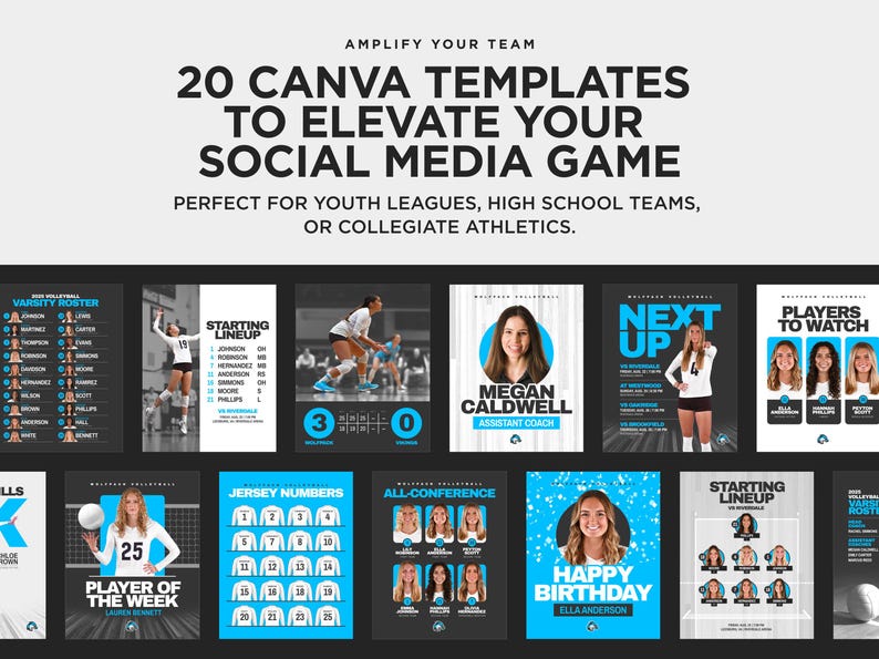Sports Team Canva Templates - 20 Social Media Graphics for Volleyball ...