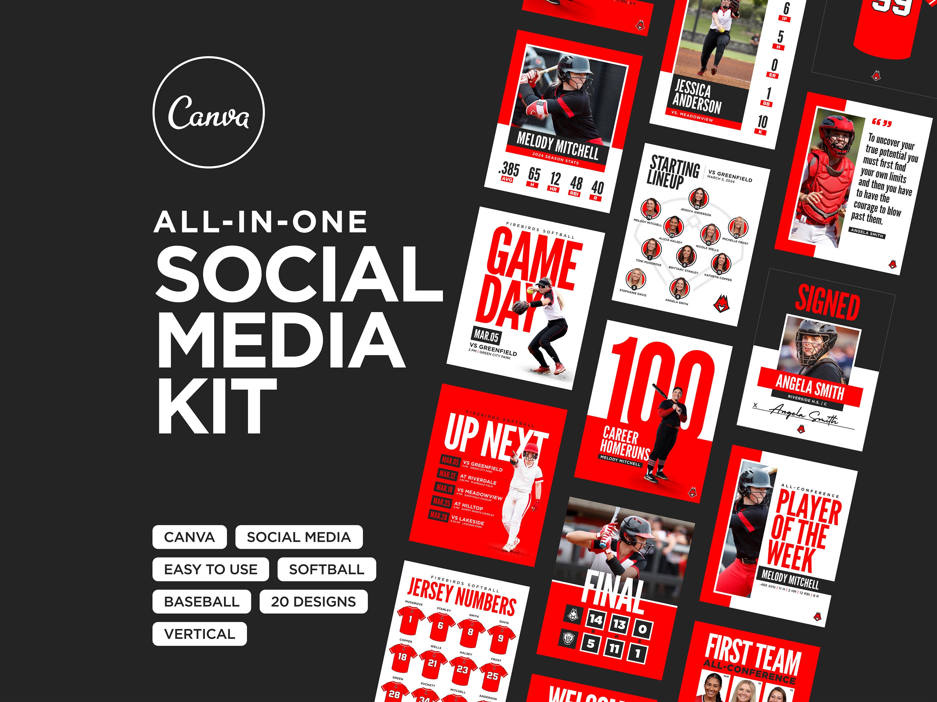 Sports Team Canva Templates 20 Social Media Graphics for Baseball and ...