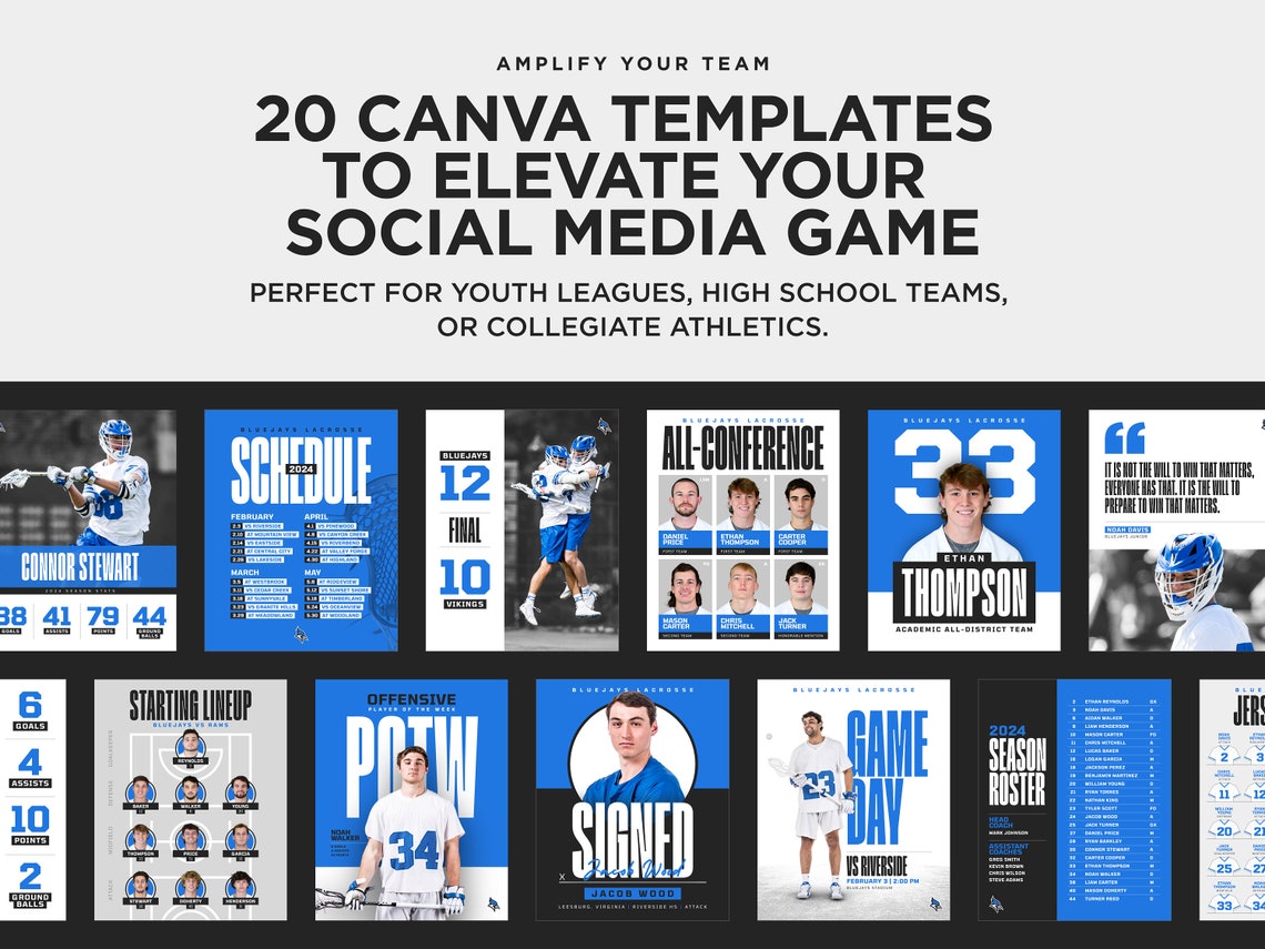 Sports Team Canva Templates - 20 Social Media Graphics for Lacrosse ...
