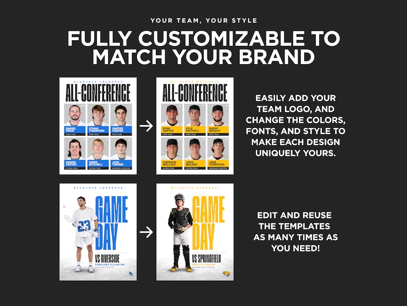 Sports Team Canva Templates - 20 Social Media Graphics for Lacrosse ...