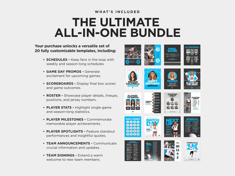 Sports Team Canva Templates - 20 Social Media Graphics for Volleyball ...