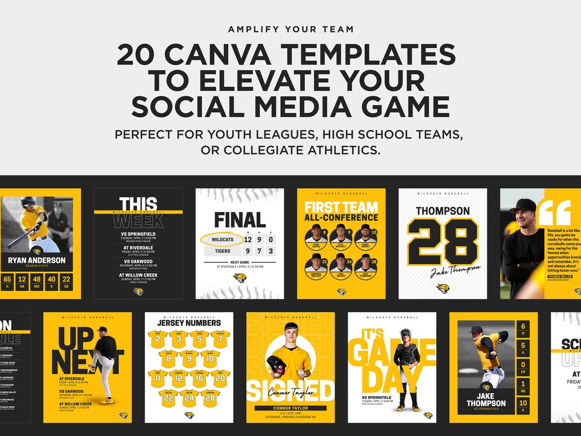 Sports Team Canva Templates 20 Social Media Graphics for Baseball and ...