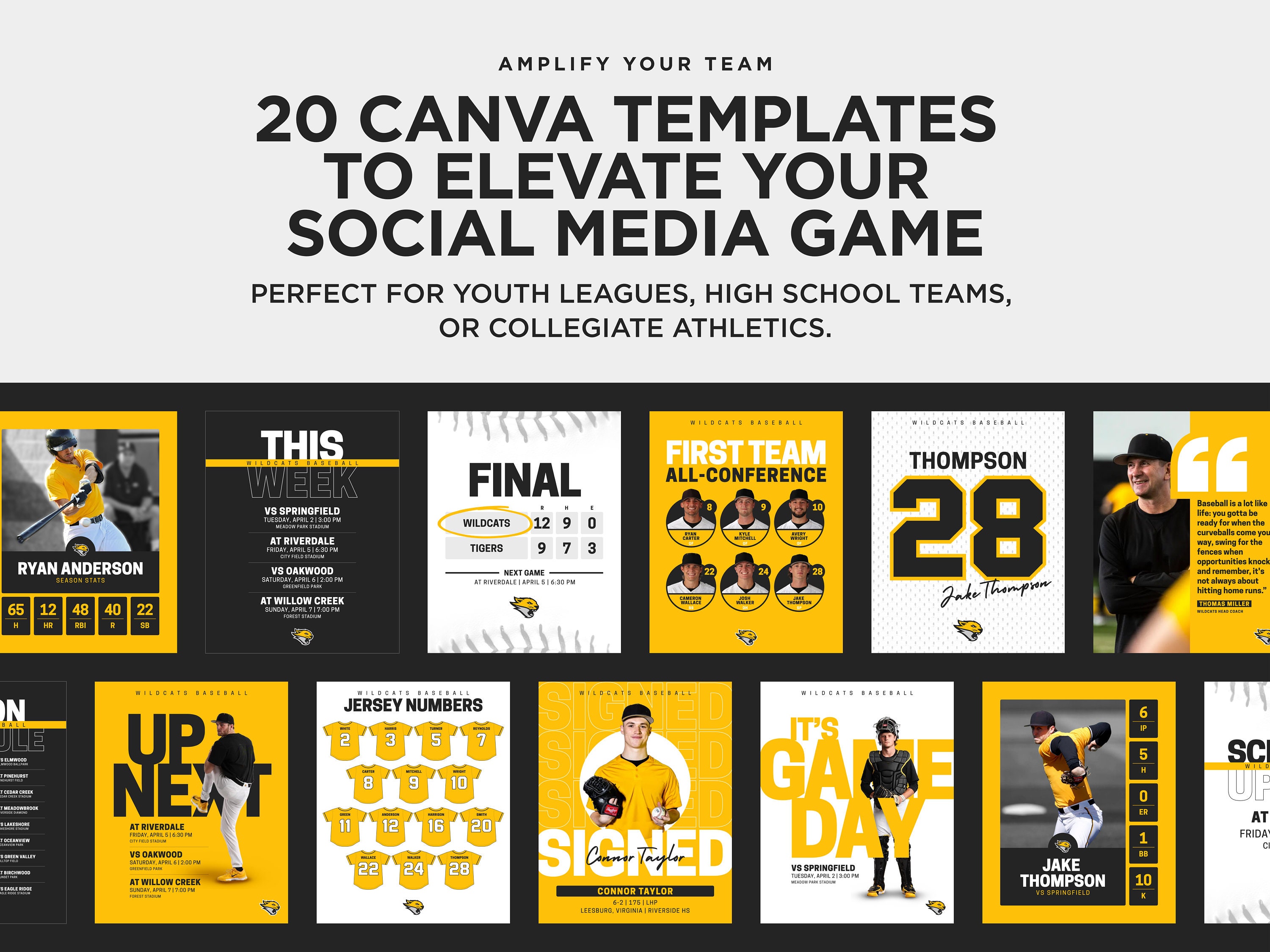 Sports Team Canva Templates - 20 Social Media Graphics for Baseball and ...