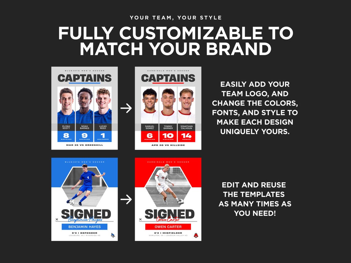 Sports Team Canva Templates - 20 Social Media Graphics for Soccer ...