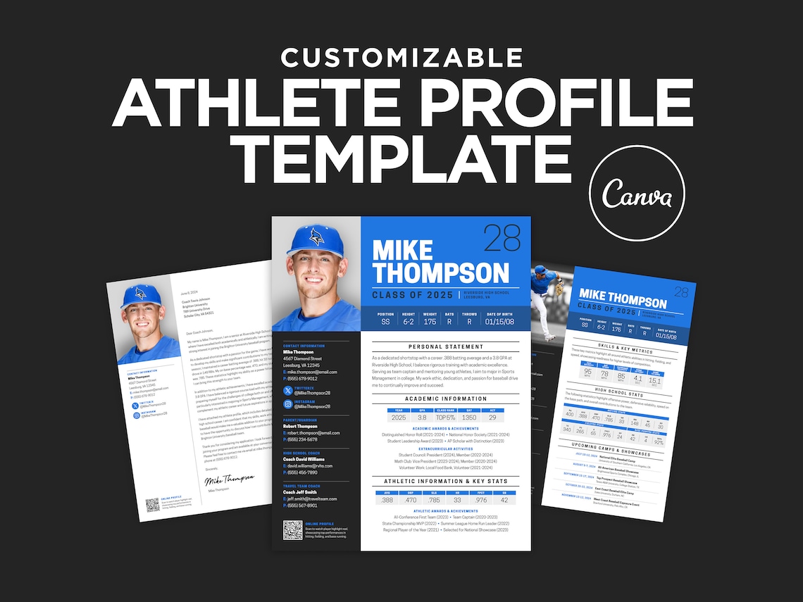 Customizable Athletic Profile Template for College Recruiting - Perfect ...