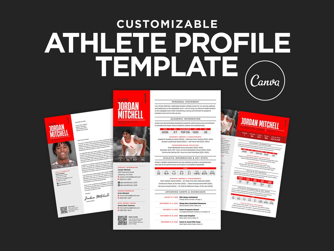 Customizable Athletic Profile Template for College Recruiting - Perfect ...