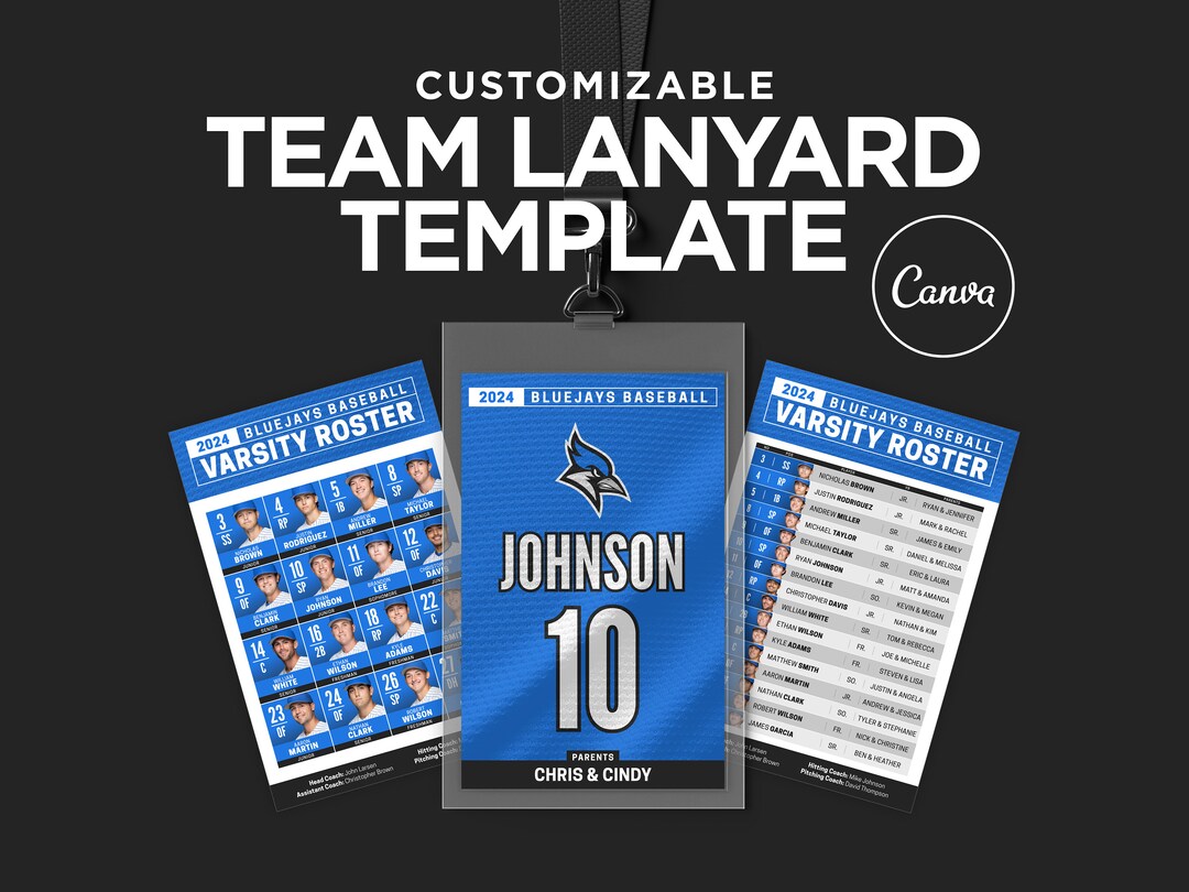 Customizable Team Lanyard Template - Editable Team Roster Card, Team Roster Card for Any Sport ...